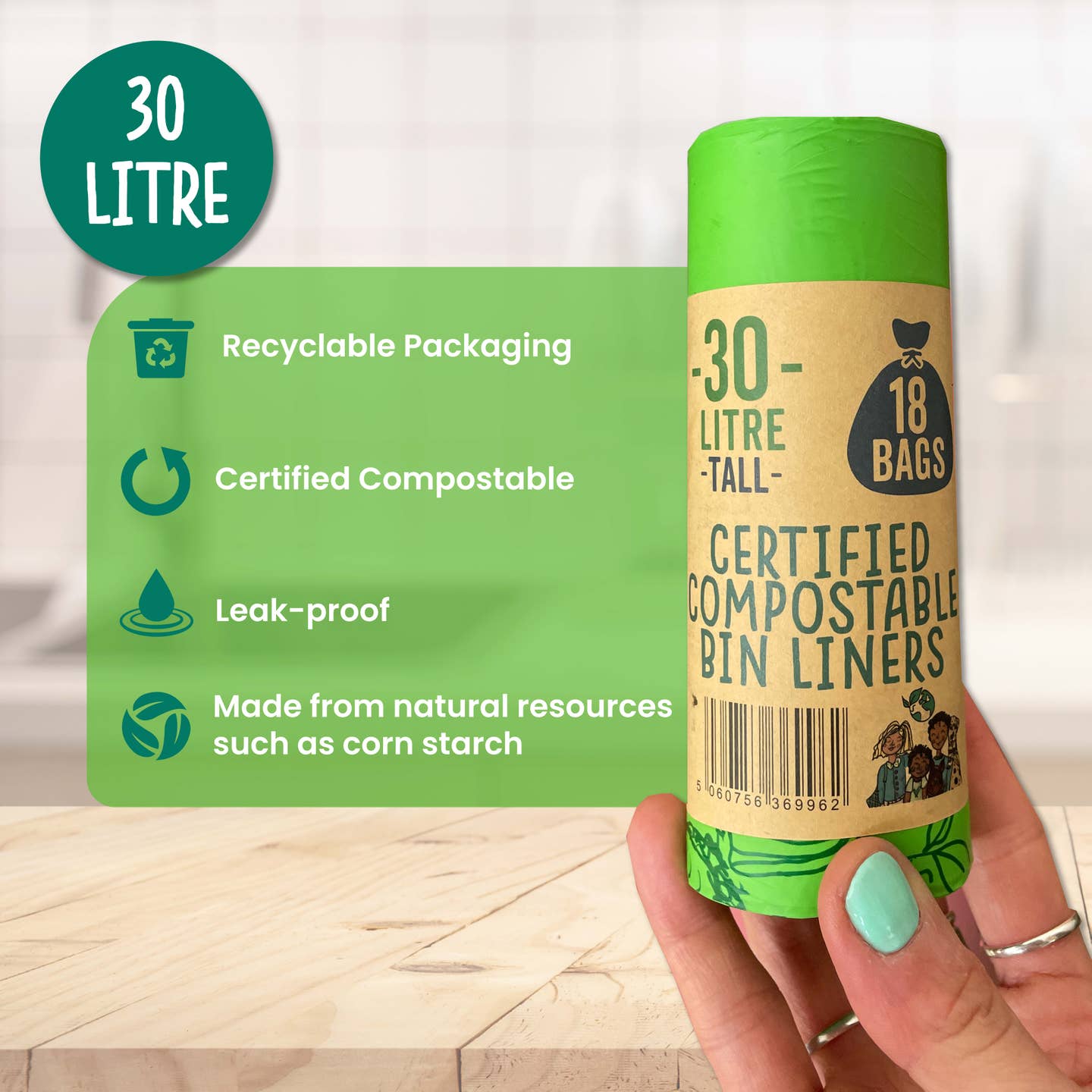 Eco Green Living Compostable Waste Bags 30L - 1 Roll of 18 Bags – Good ...